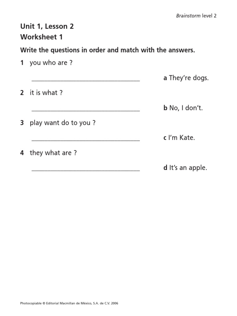 Unit 1, Lesson 2 Worksheet 1 | PDF