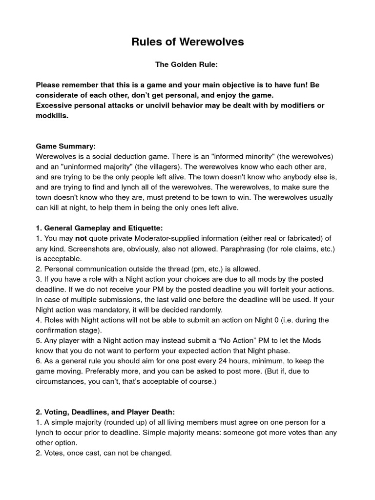 Werewolves Game Rules and Etiquette | PDF | Werewolves | Gray Wolf