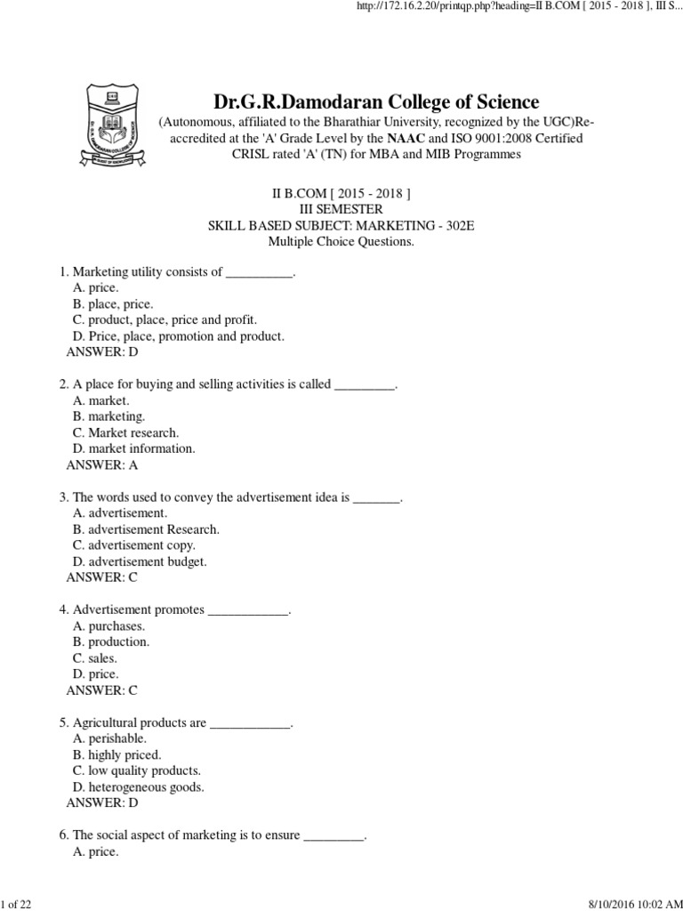 MCQ Marketing | PDF | Sales | Consumer Behaviour
