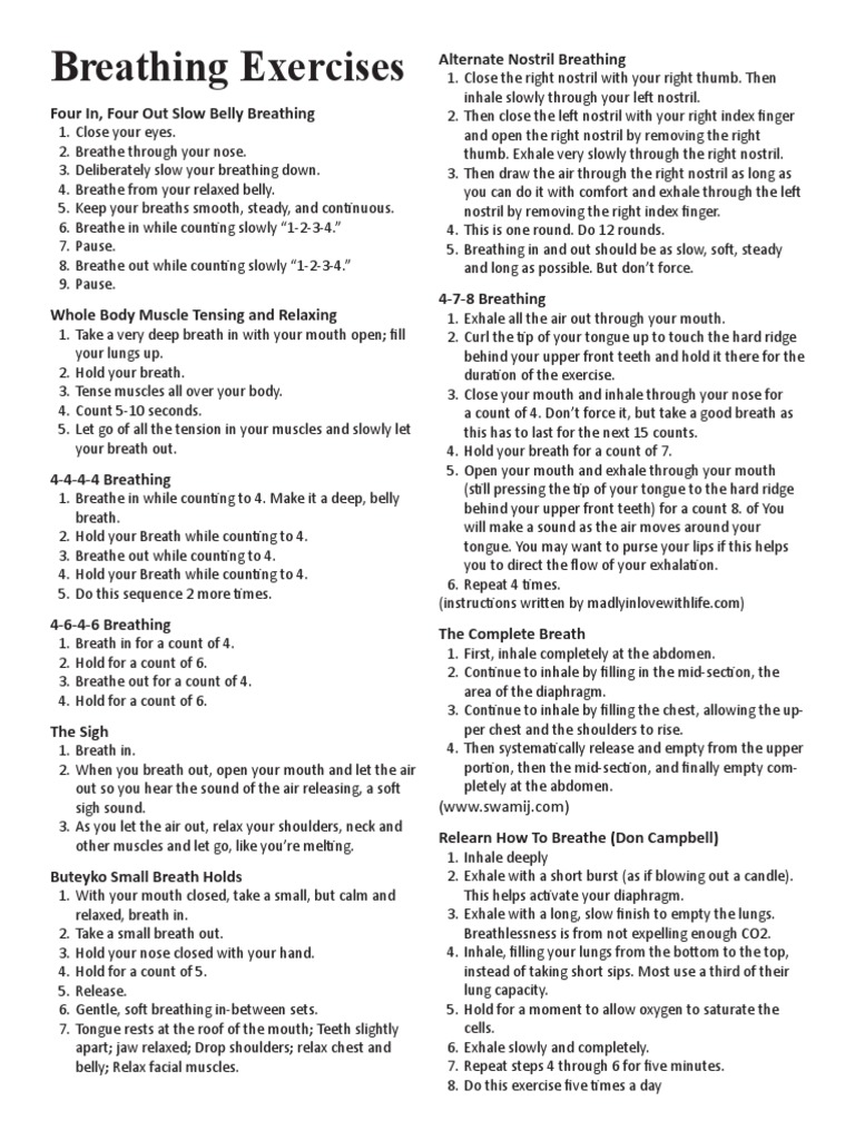 Breathing Exercises | Download Free PDF | Exhalation | Breathing