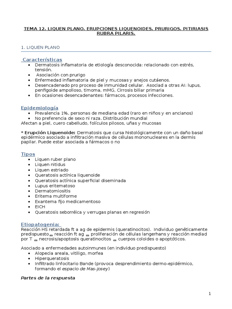 T12. Liquen Plano | PDF | Psoriasis | Condiciones cutáneas