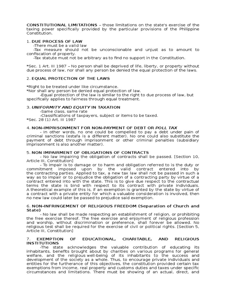 CONSTITUTIONAL LIMITATIONS - Those Limitations On The State's Exercise ...