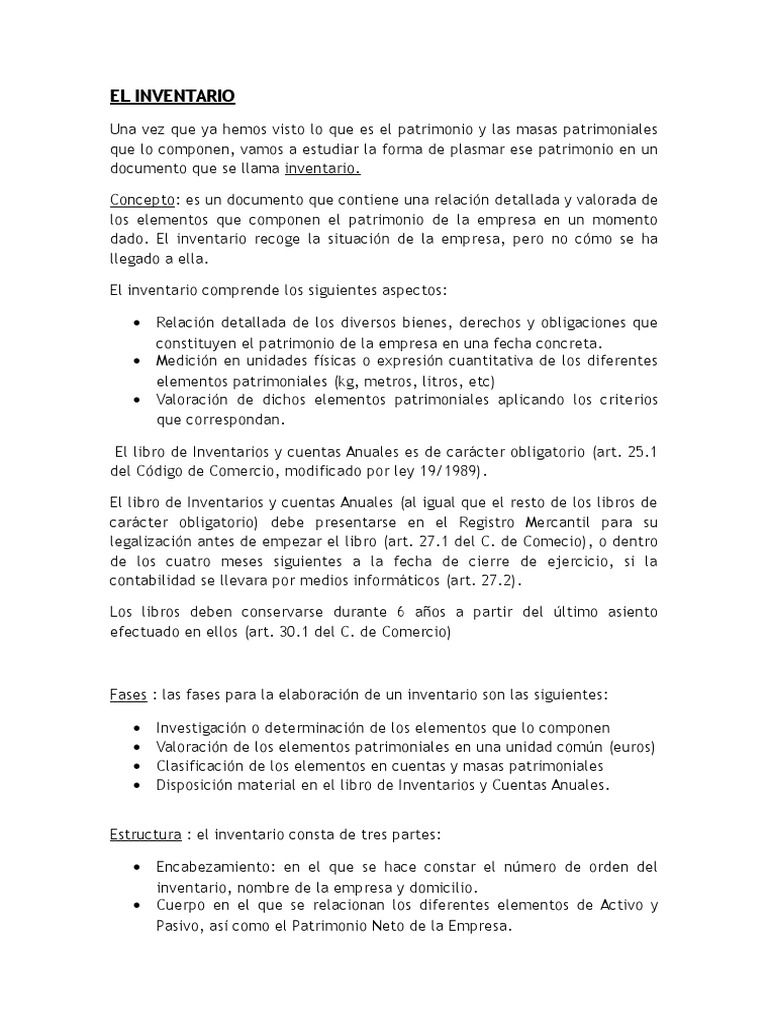 El Inventario y Balance de Situación | PDF | Hoja de balance | Contabilidad