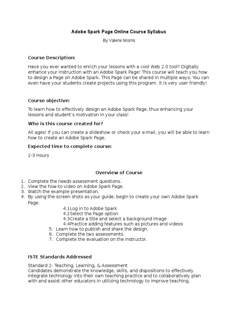 Adobe Spark Page Online Course Syllabus | PDF | Educational Assessment ...