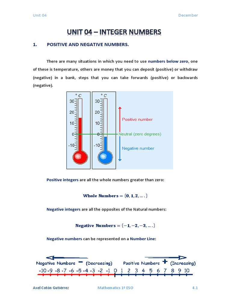 Understanding Positive and Negative Integers | PDF | Integer ...