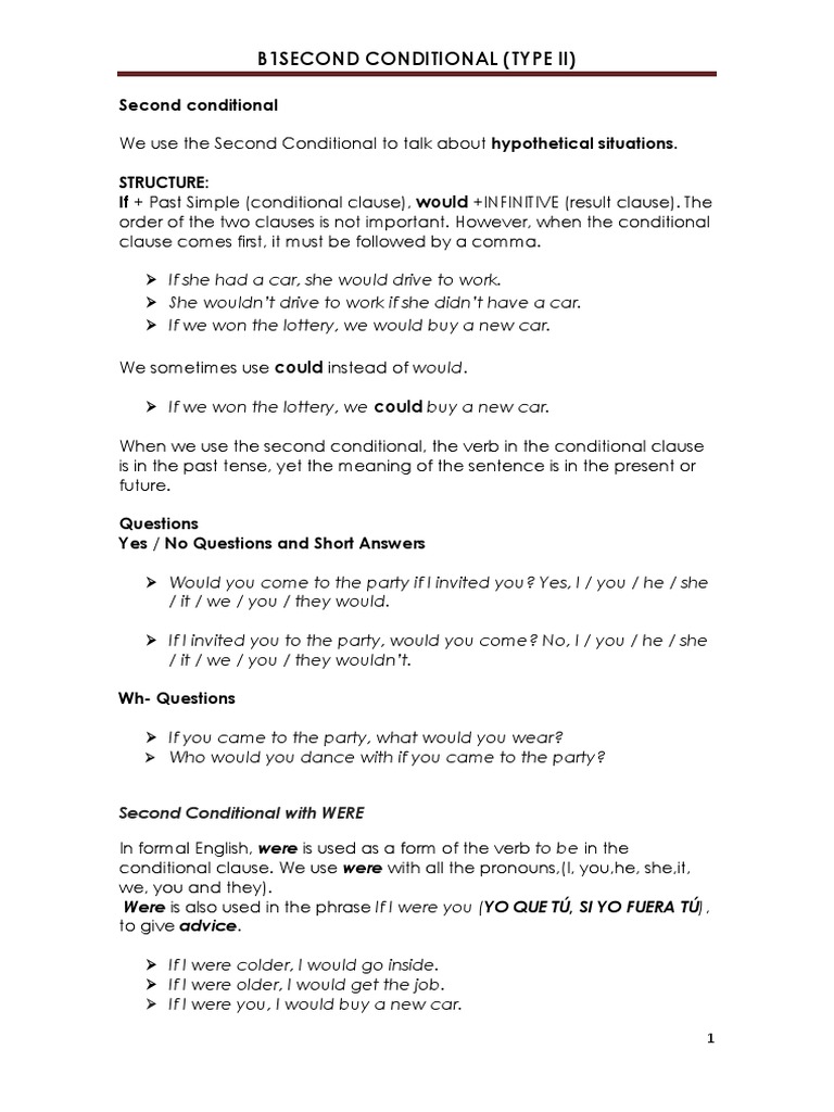 B1 Second Conditional | PDF