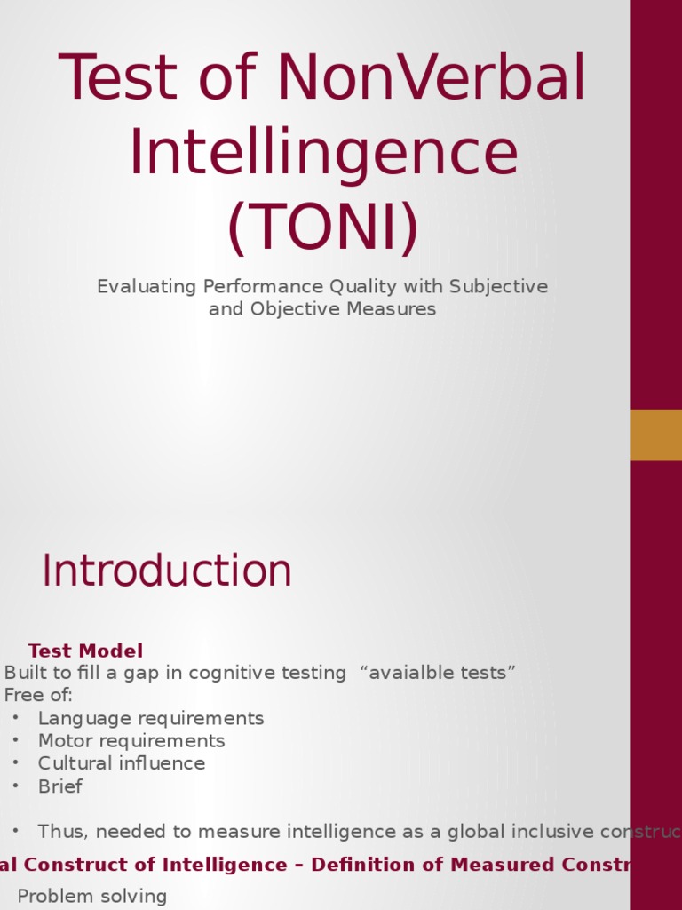 TONI IV Presentation | PDF | Psychometrics | Intelligence