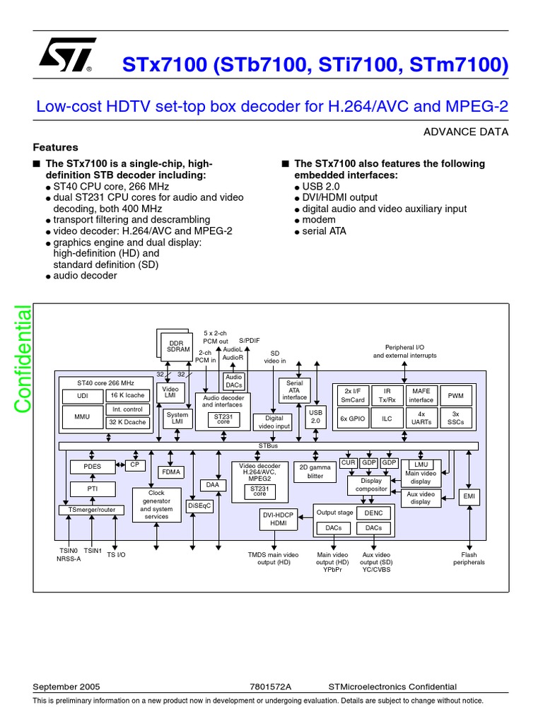 STMicrodevices Sti 7100 | PDF | Television Technology | Computer Architecture