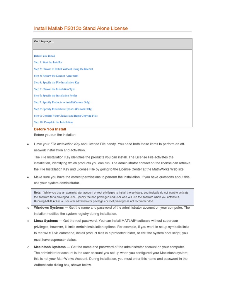 Install MATLAB 2013b | PDF | Installation (Computer Programs) | Superuser