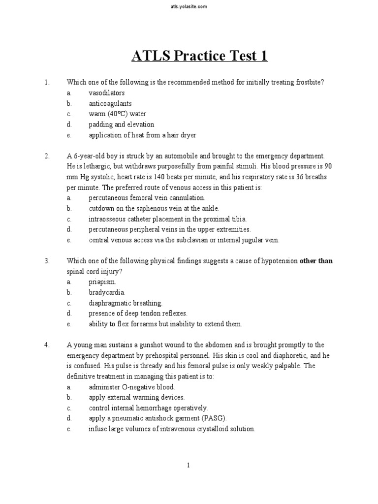 ATLS Practice Test 1 | Major Trauma | Traumatic Brain Injury