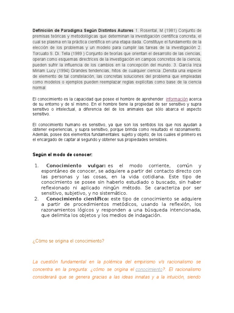 Definición de Paradigma Según Distintos Autores 1 | PDF