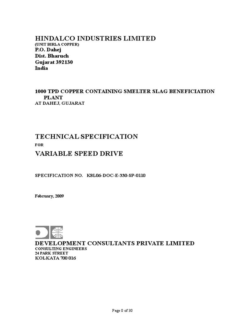 VFD Technical Specifications for Hindalco | PDF | Specification ...