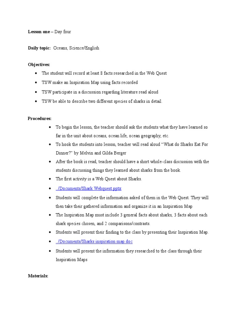Sharks Lesson Plan | PDF