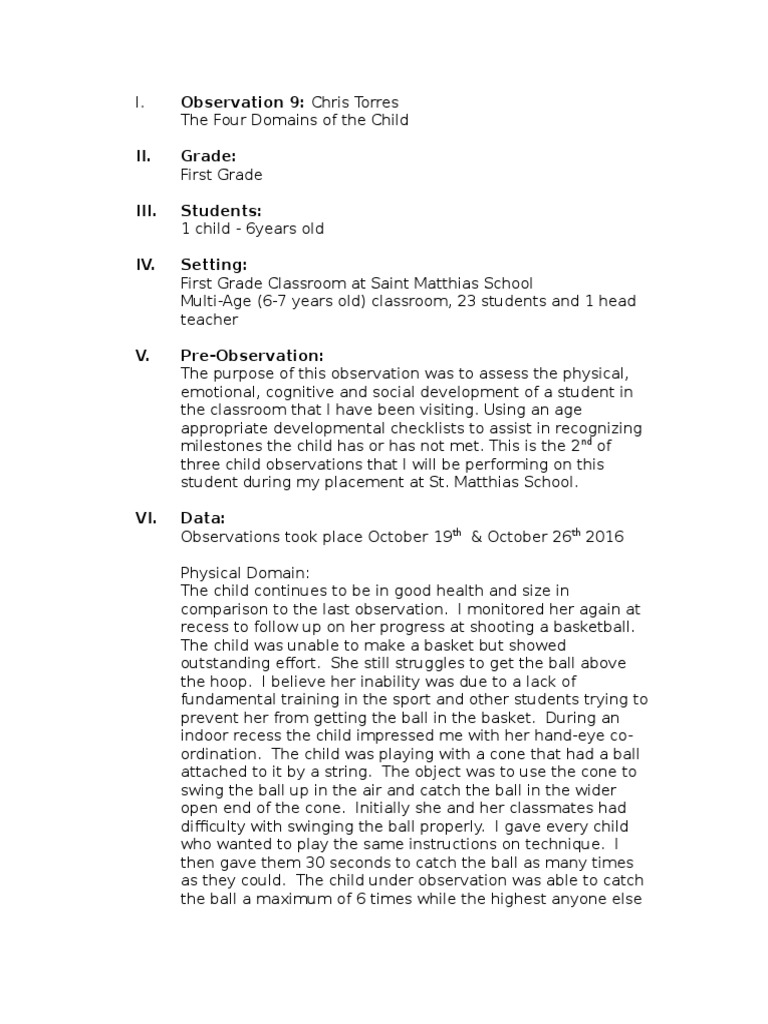 Observation 9 - Child Study 2 | PDF | Child Development | Relationships
