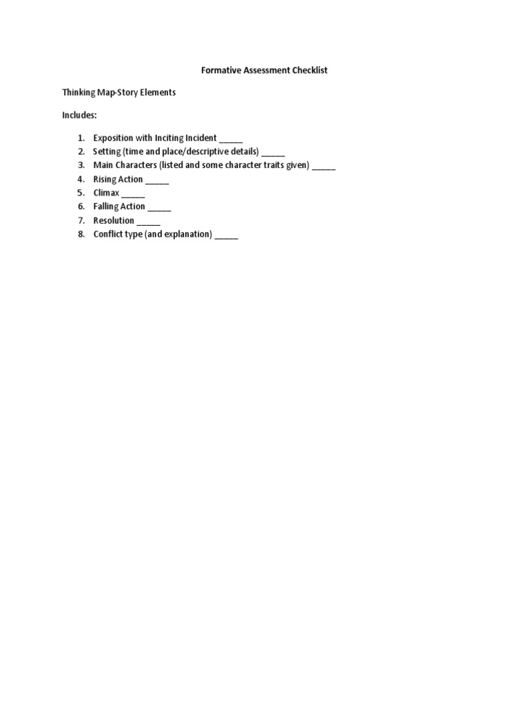 Story Elements Assessment Checklist | PDF