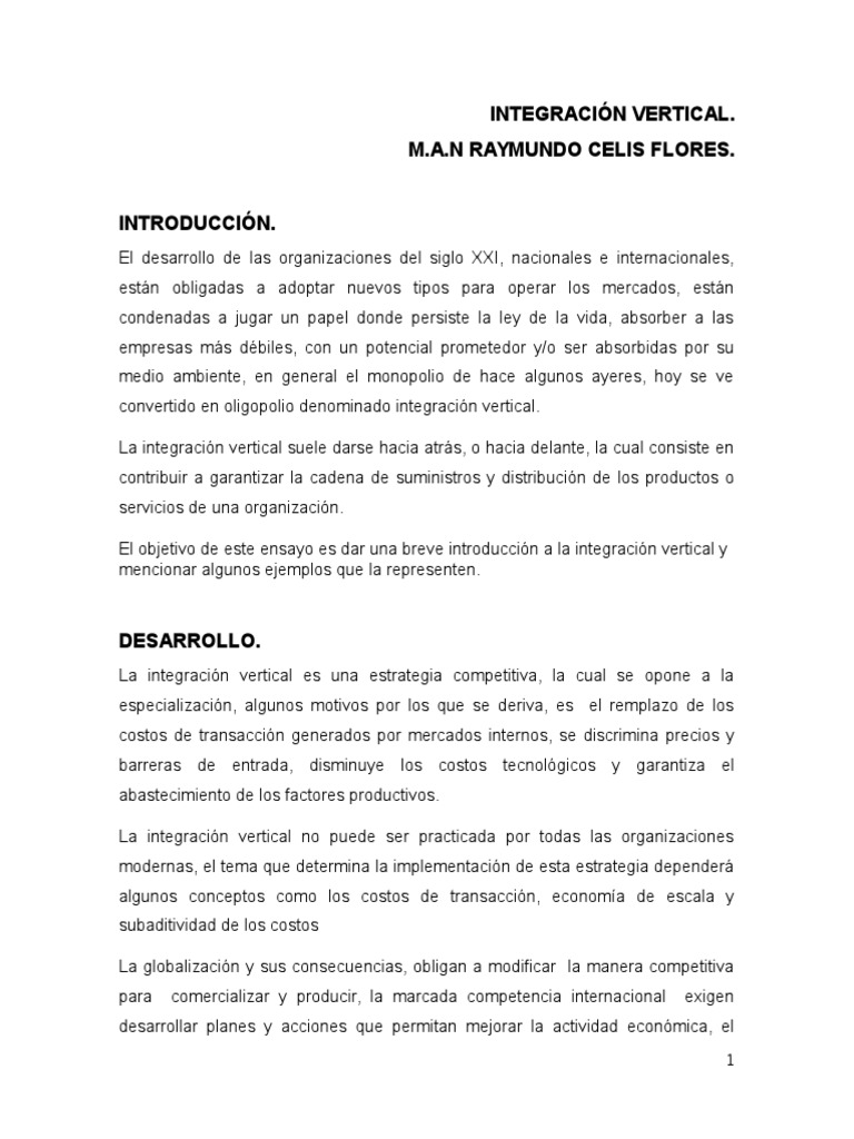 Integración Vertical | PDF | Distribución (comercial) | Mercado (economía)