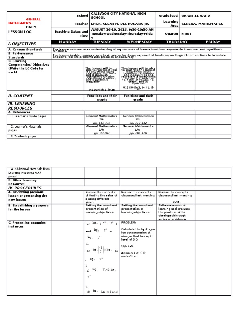 Gen Math GAS Daily Lesson Log | PDF | Logarithm | Decibel