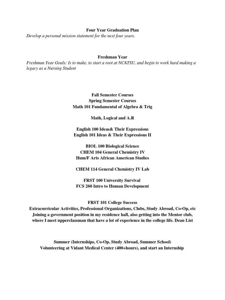 Four Year Graduation Plan | PDF | Internship | Job Hunting