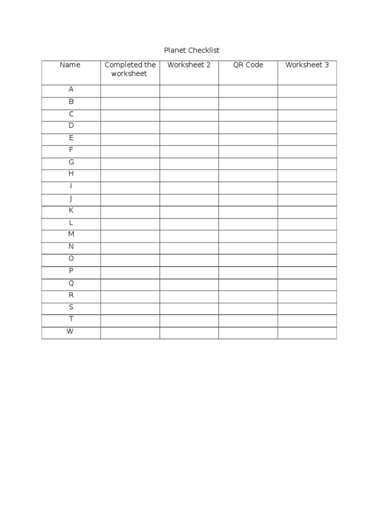 Planet Checklist Hannah | PDF