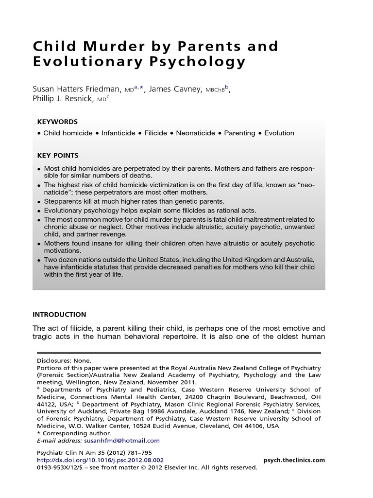 Child Murder by Parents and Evolutionary Psychology | Evolution ...