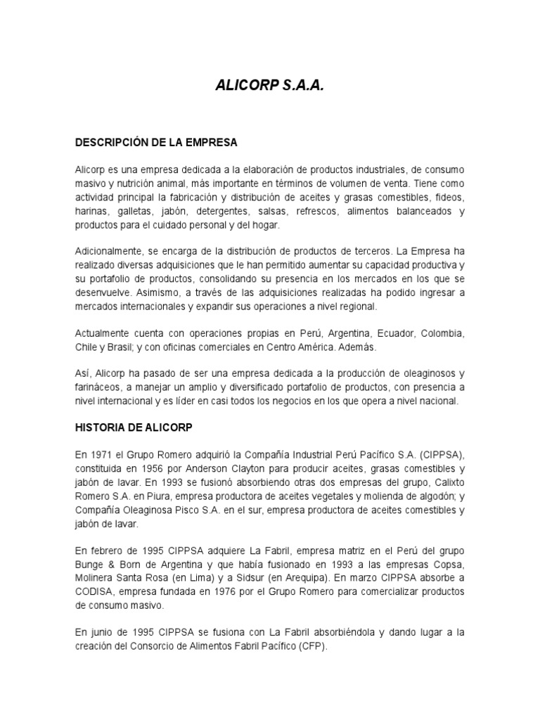 Historia de Alicorp | PDF | Calidad (comercial) | Logística