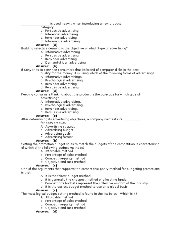 Advertising Questions and Answers | PDF | Advertising | Marketing