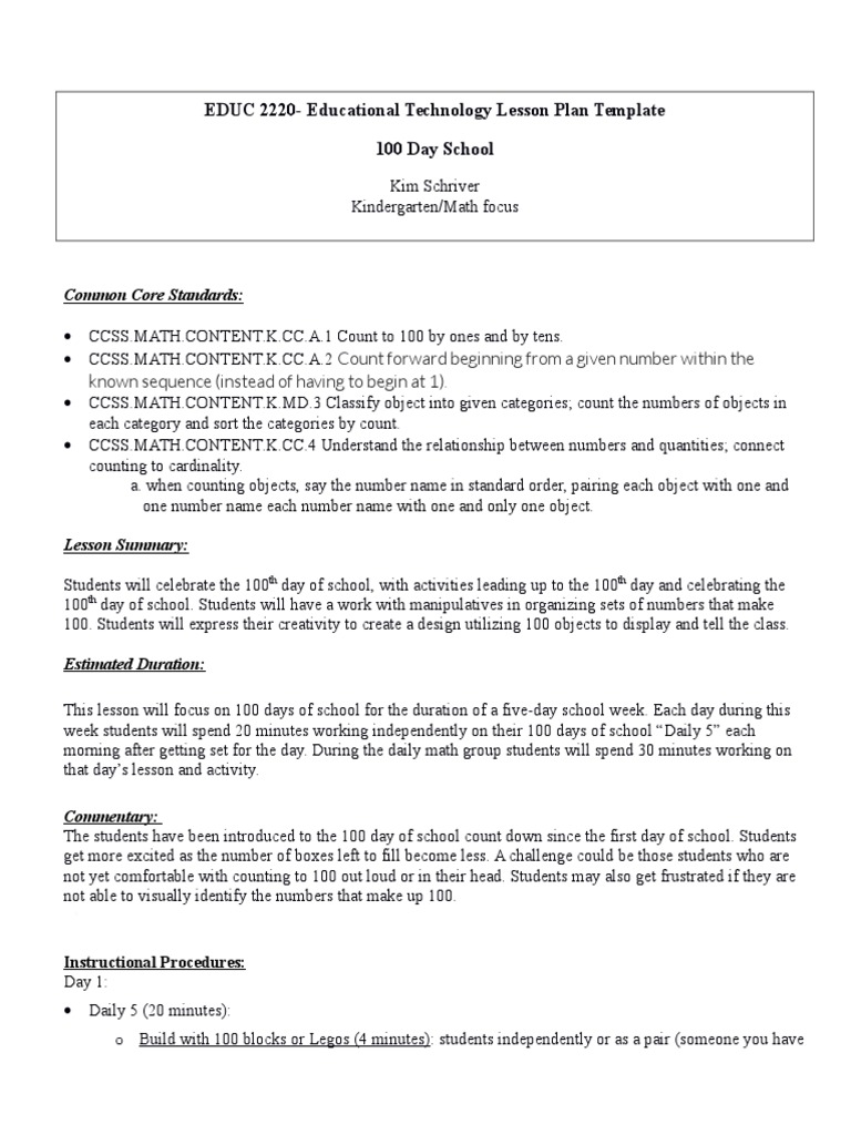 Educ 2220 Lesson Plan Schriver | PDF | Teaching | Pedagogy