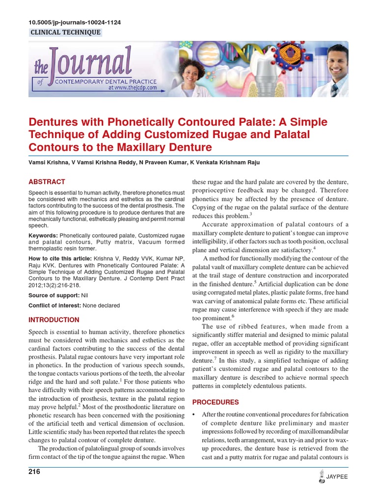 Dentures With Phonetically Contoured Palate A Simple Technique of ...