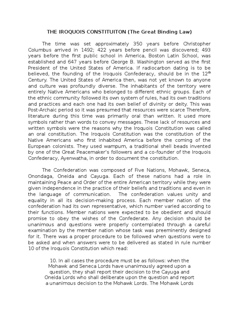 The Iroquois Constitution Analysis | Iroquois | Indigenous Peoples Of ...