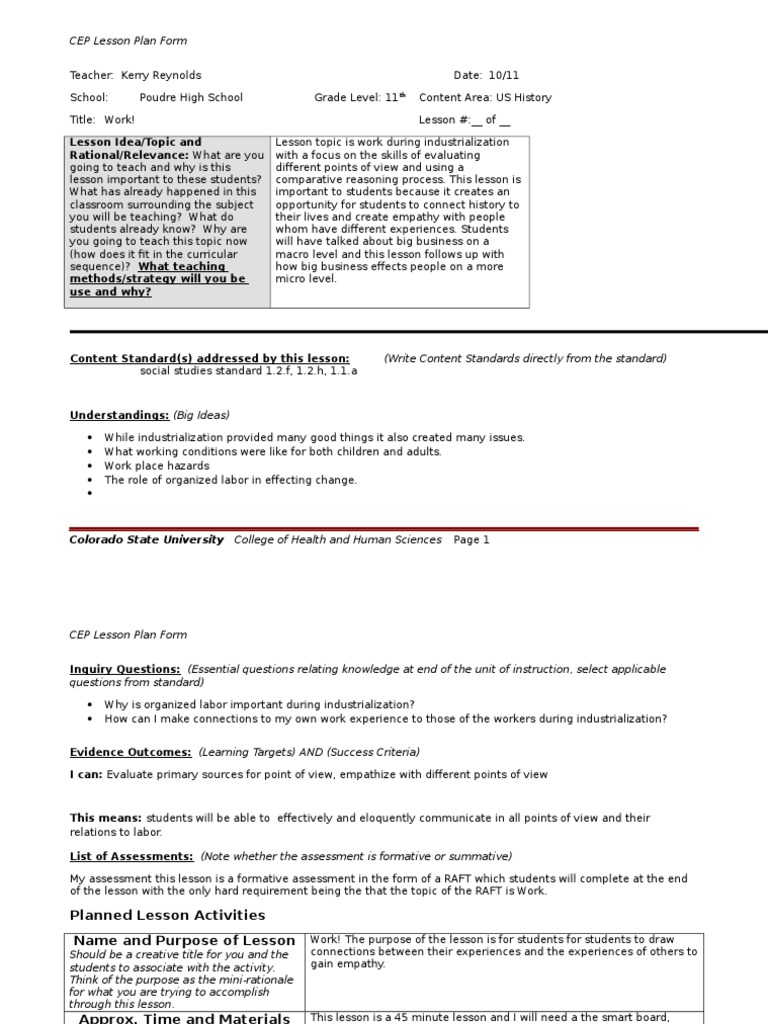 Work Lesson Plan | PDF | Lesson Plan | Educational Assessment