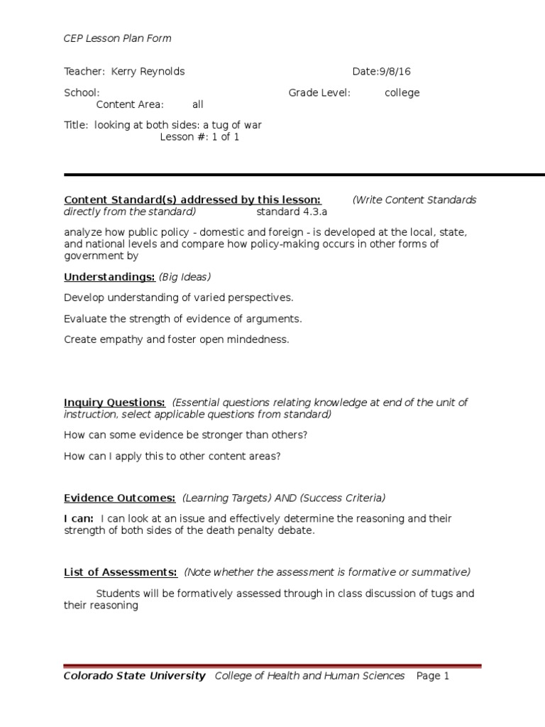 MTV Tug of War Lesson Plan | PDF | Lesson Plan | Educational Assessment