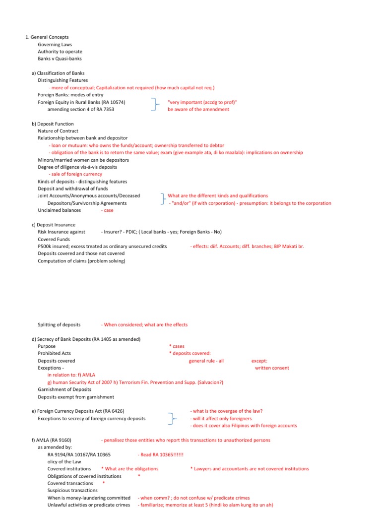 Pointers (Notes) Banking | PDF | Deposit Account | Money Laundering