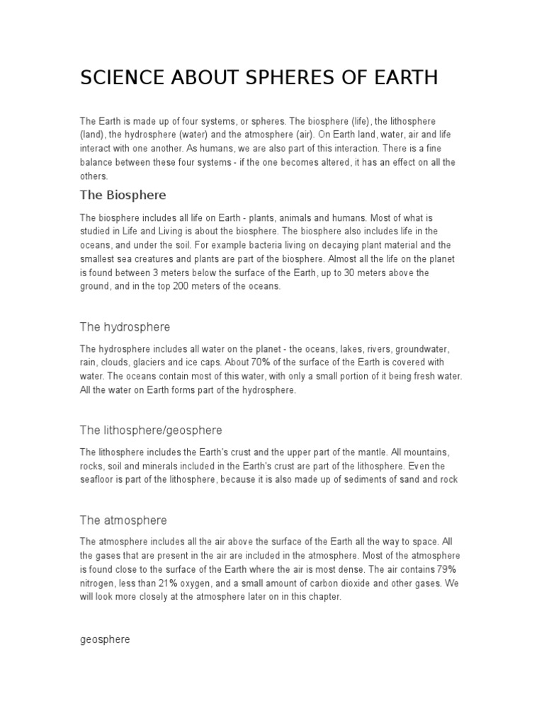 Science About Spheres of Earth | PDF | Social Science | Science ...