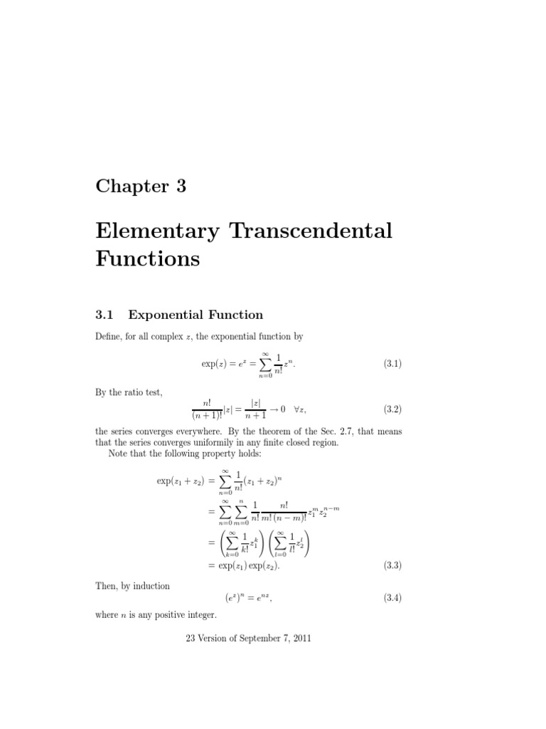 Elementary Transcendental Functions: 3.1 Exponential Function | PDF | Logarithm | Exponential ...