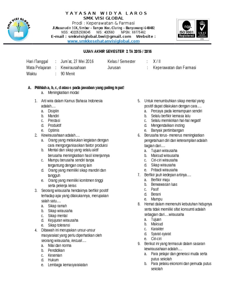 Soal Uas Kwu X | PDF