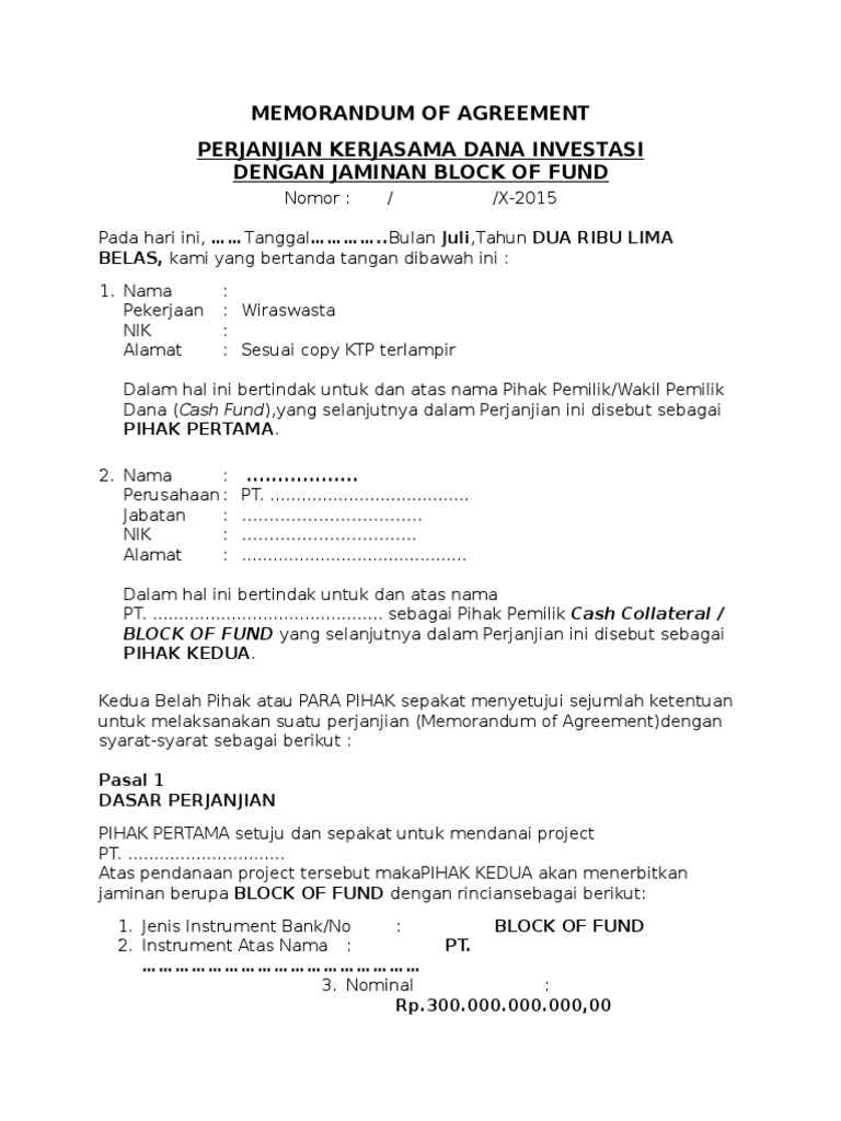 Perjanjian Kerjasama Investasi 2015 | PDF