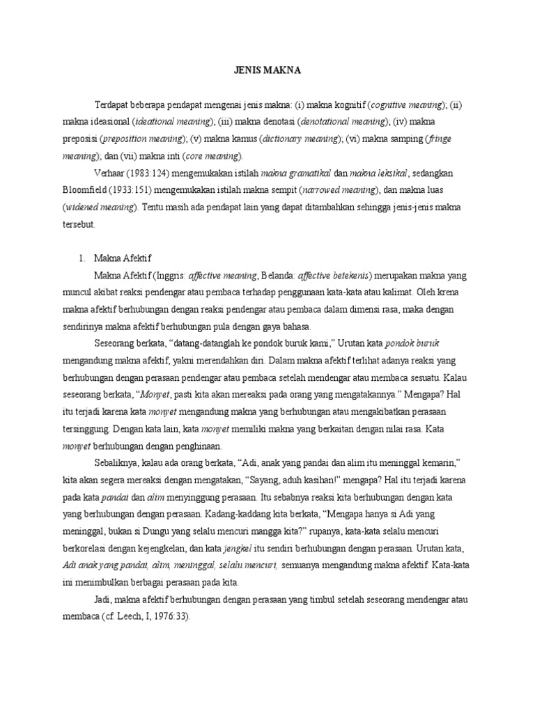 Jenis Makna | PDF | Seni & Disiplin Bahasa | Kajian Bahasa Asing