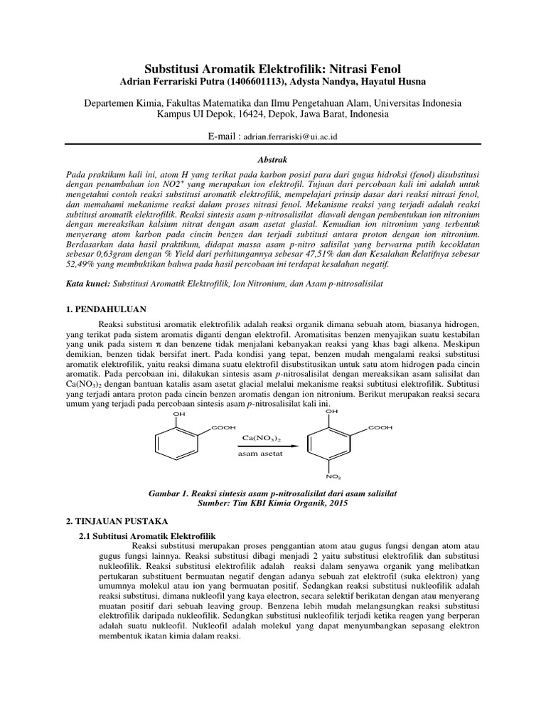 Substitusi Aromatik Elektrofilik - Nitrasi Fenol | PDF