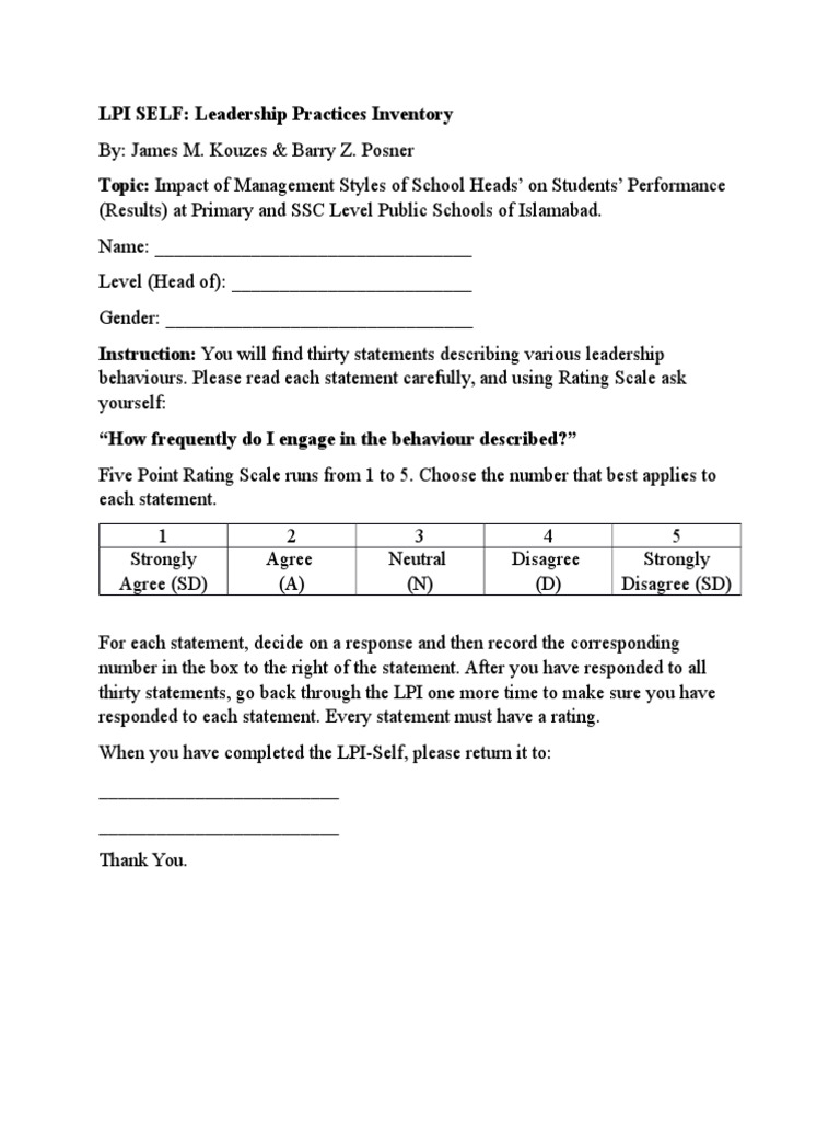 LPI Questionnaire | Download Free PDF | Psychology | Behavioural Sciences