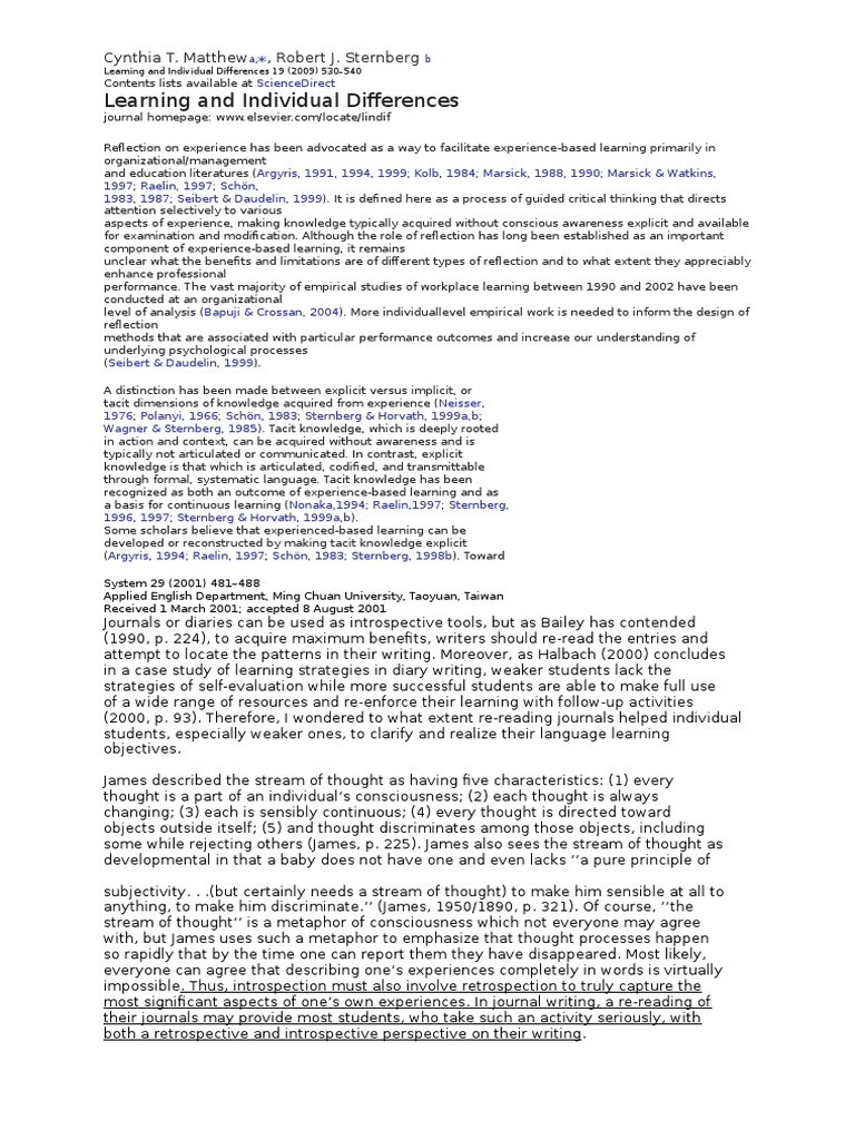 Reflection On Experience Has Been Advocated As A Way To Facilitate ...