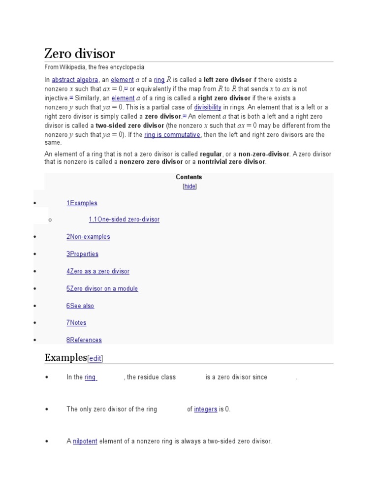 Zero Divisor | PDF | Ring (Mathematics) | Universal Algebra