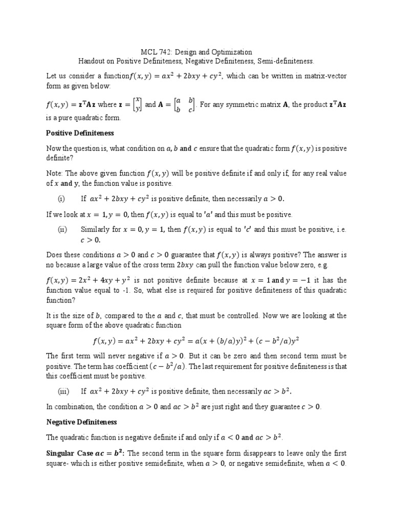 Positive Negative Definite | PDF | Matrix (Mathematics) | Eigenvalues ...