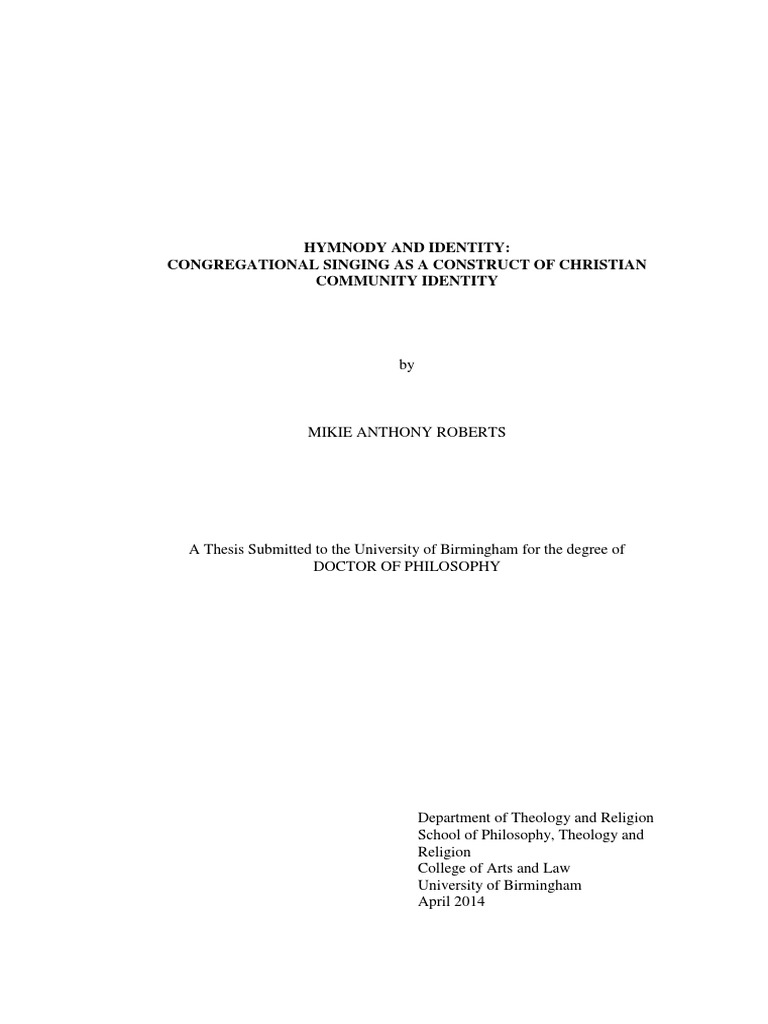 Hymnody and Identity - Congregational Siging As A Construct of ...