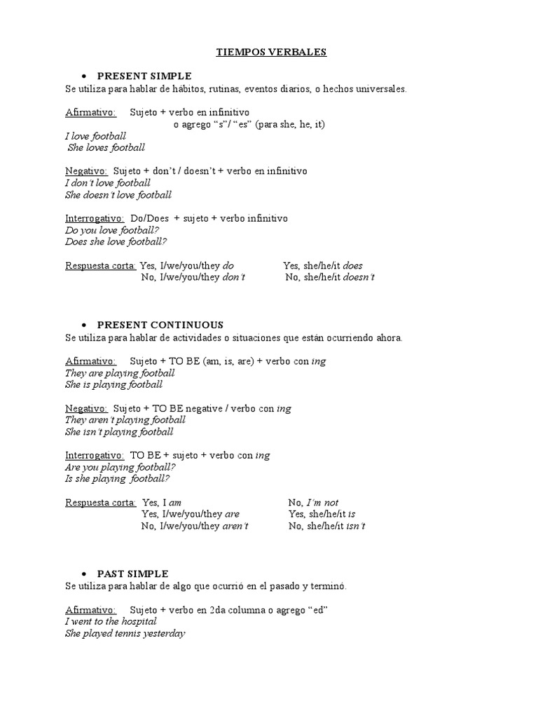 Guía De Tiempos Verbales En Inglés Pdf Linguistic Typology Style