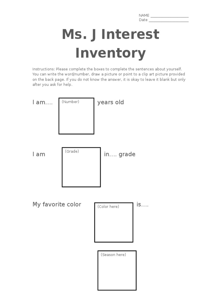 Personal Interest Inventory Form | PDF