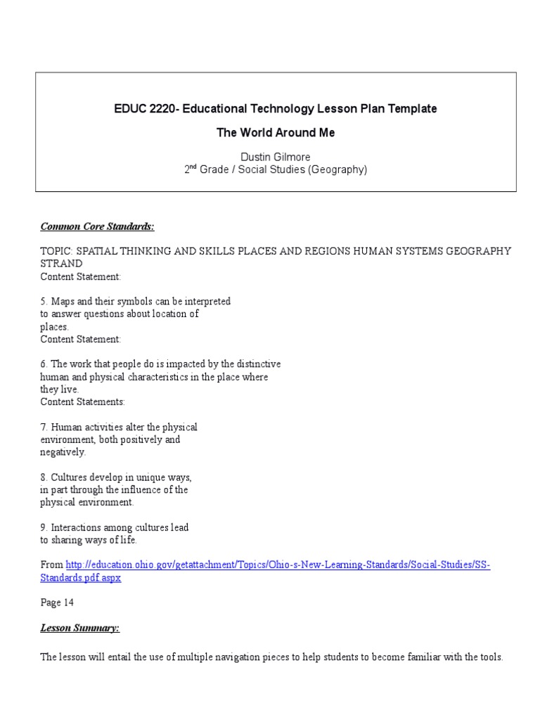 EDUC 2220-Educational Technology Lesson Plan Template The World Around Me | PDF | Geography ...