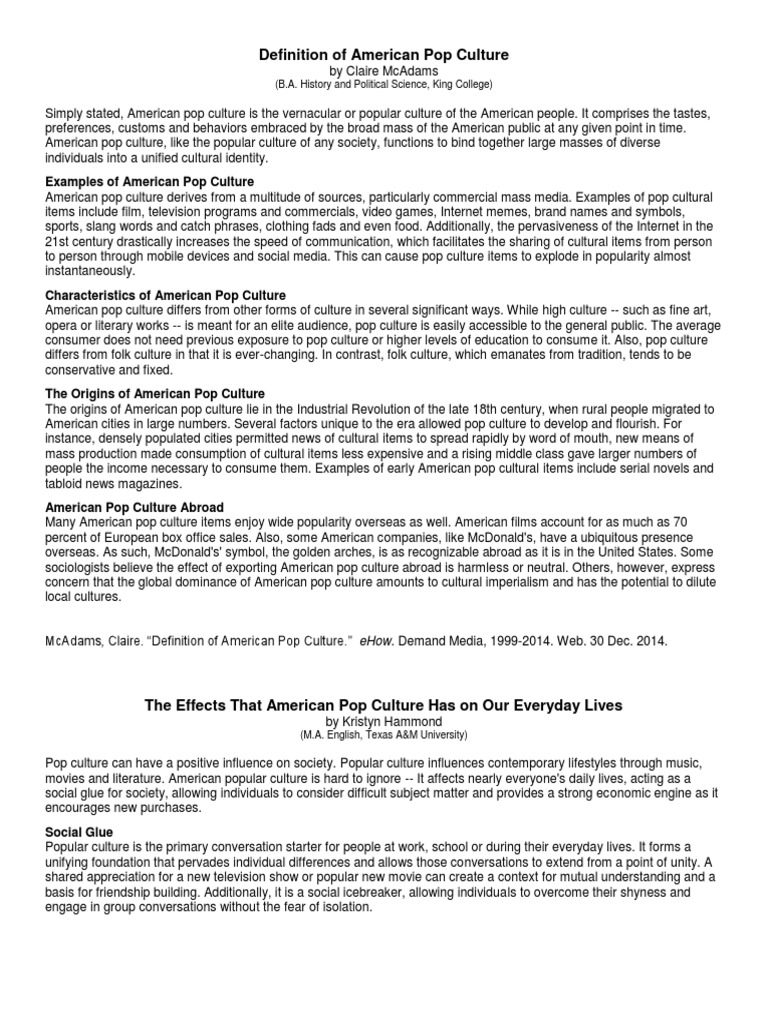 Pop Culture Articles | PDF | Popular Culture | Culture Of The United States