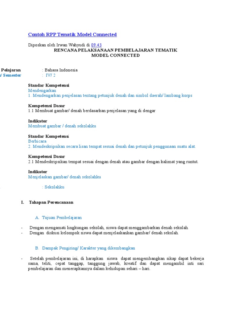 Contoh RPP Tematik Model Connected | PDF