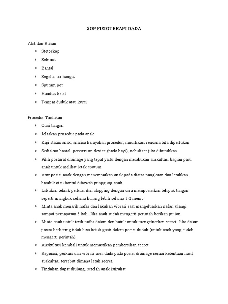 Sop Fisioterapi Dada | PDF