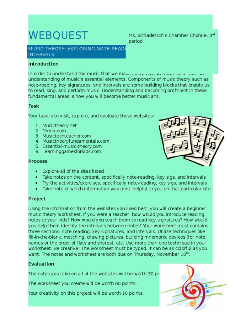 Webquest: Music Theory: Exploring Note-Reading, Key Signatures, and ...